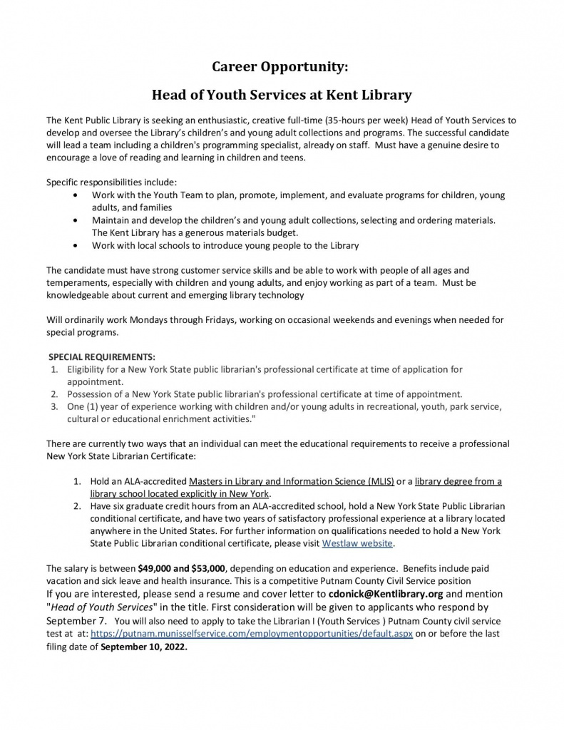 Employment Opportunities – Kent Public Library